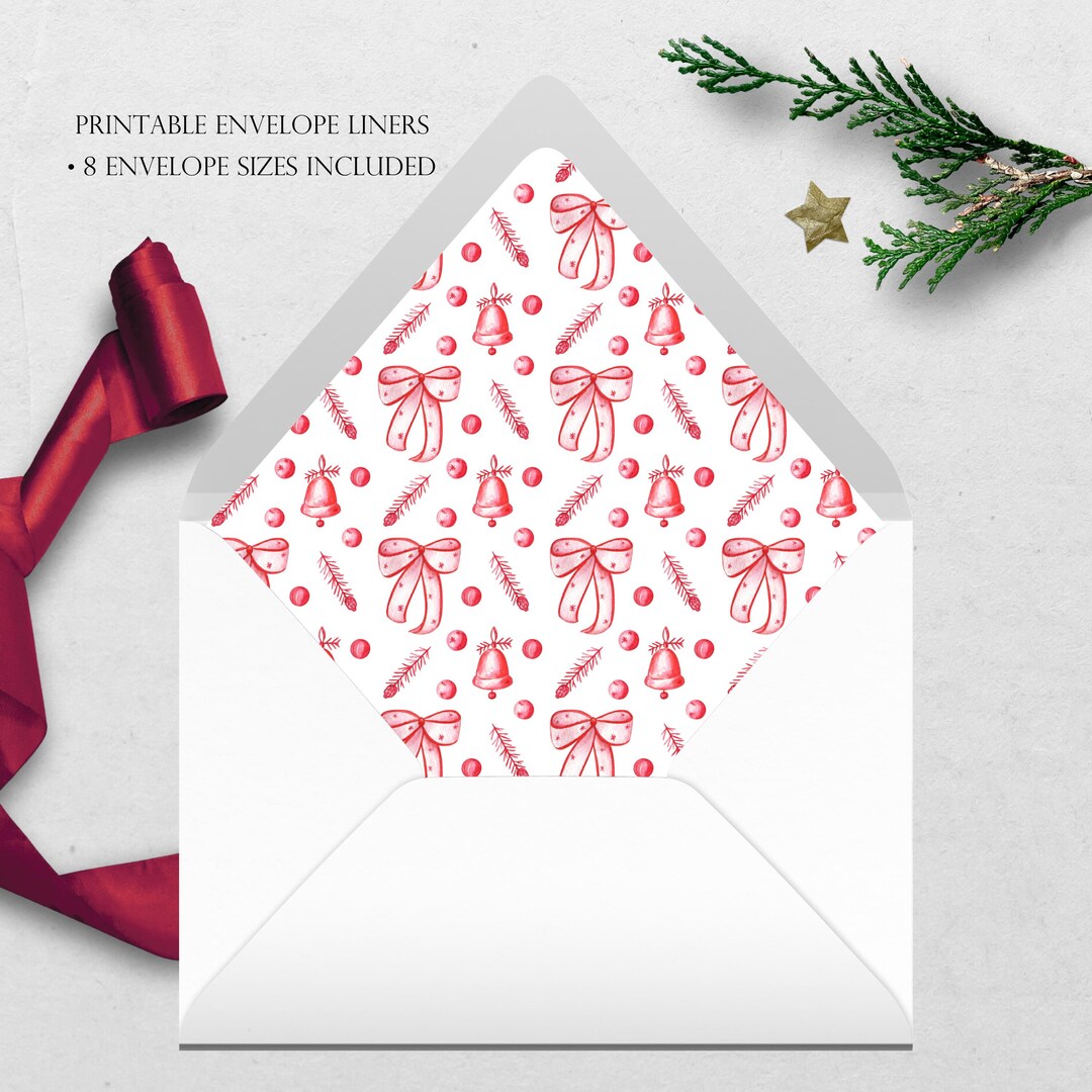 Red Bows Printable Envelope Liner | 8 Envelope Sizes: A7, Euro Flap ...
