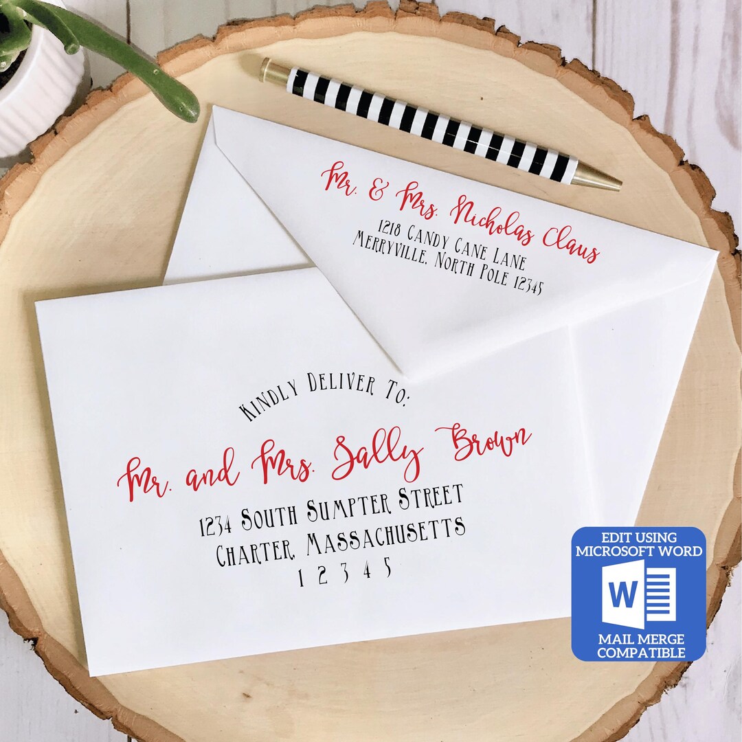 Printable Christmas Envelope Template for Microsoft Word | Elegant ...