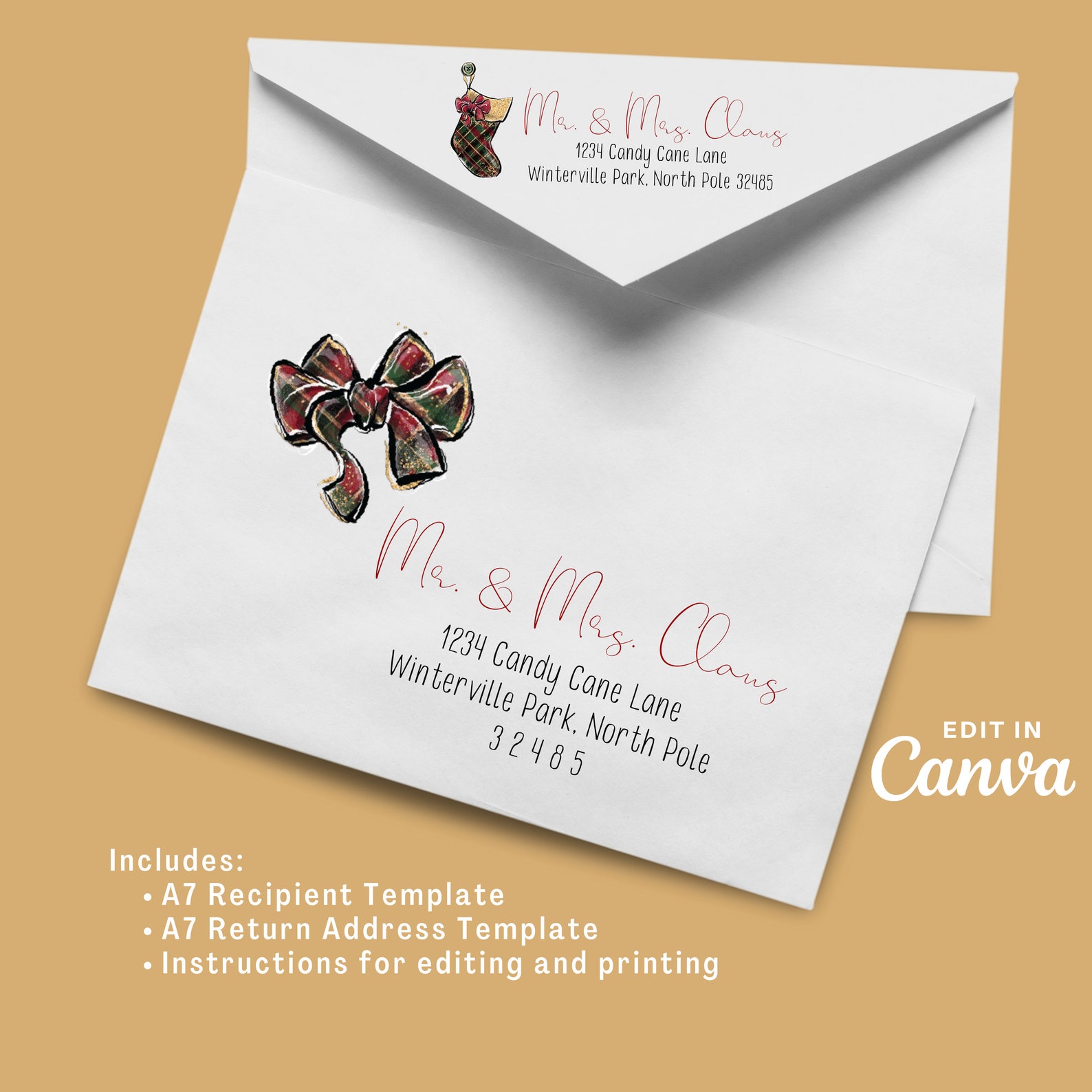 Editable Christmas Envelope Template Canva Envelope Template DIY ...