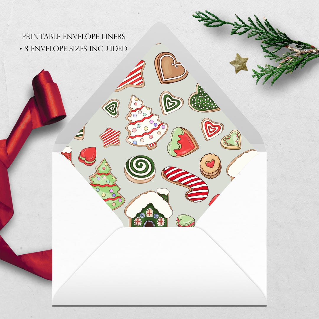Christmas Cookie Printable Envelope Liner | 8 Envelope Sizes: A7, Euro ...