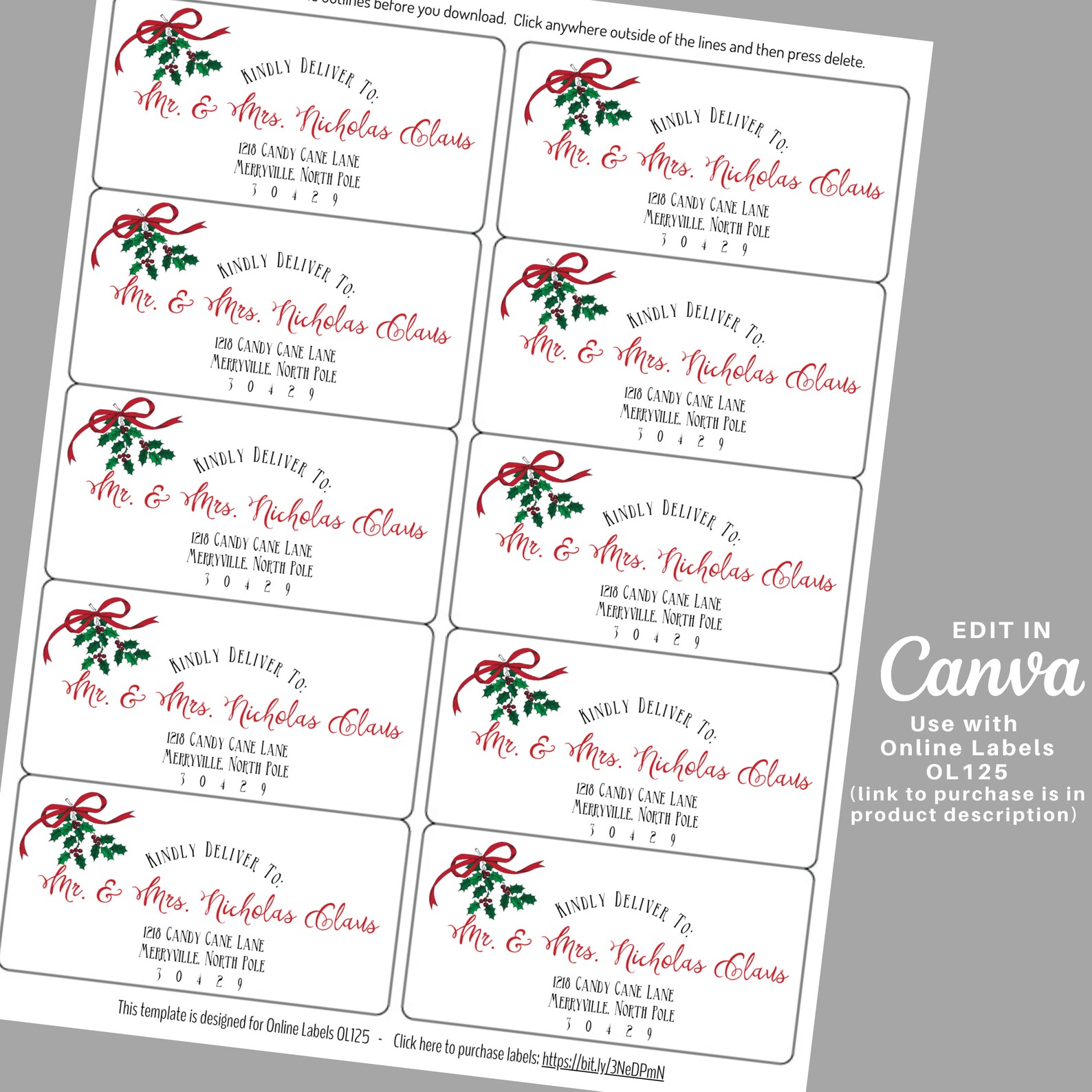 Editable Christmas Address Label Template for Canva | Envelope ...