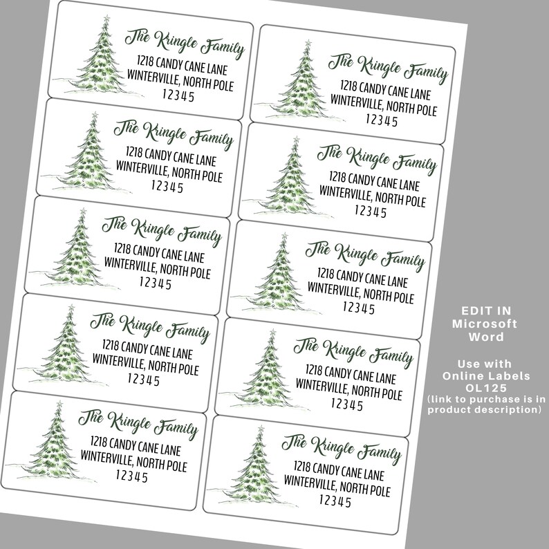 Editable Christmas Address Label Template, Envelope Addressing ...