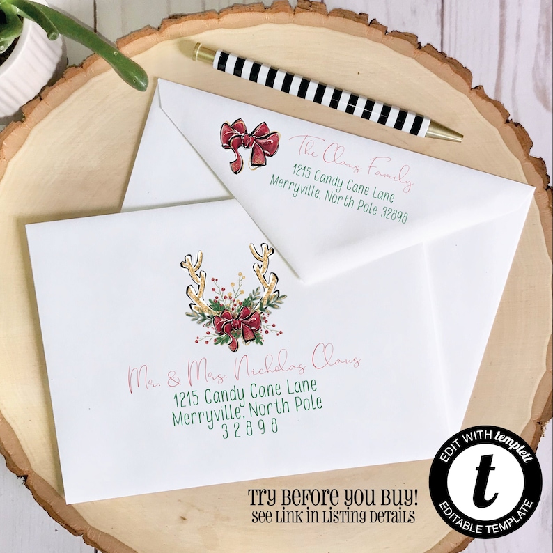 EDITABLE Christmas ENVELOPE Template, Templett, Christmas Envelope ...