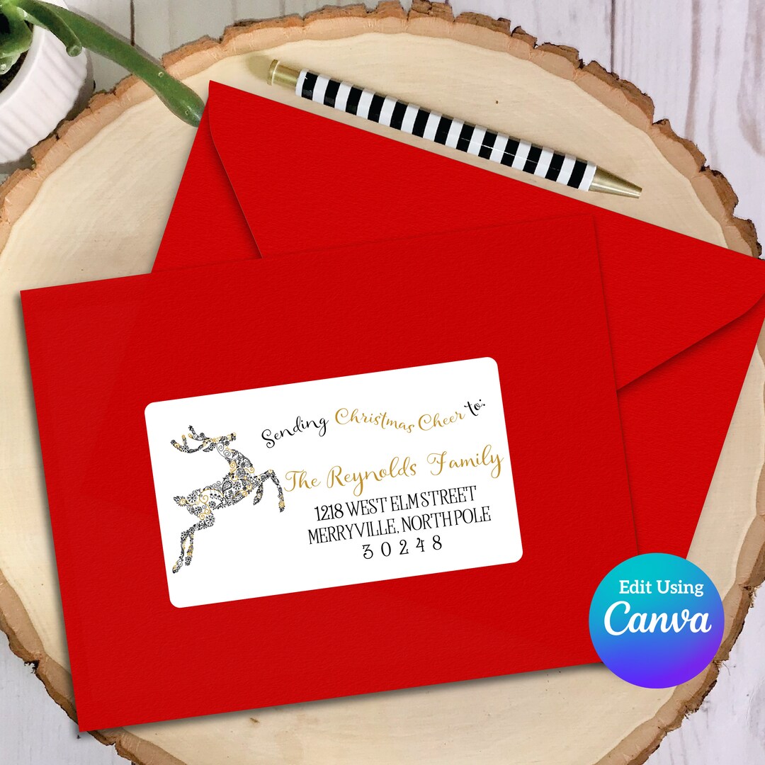 Editable Christmas Address Label Template for Canva | Envelope ...