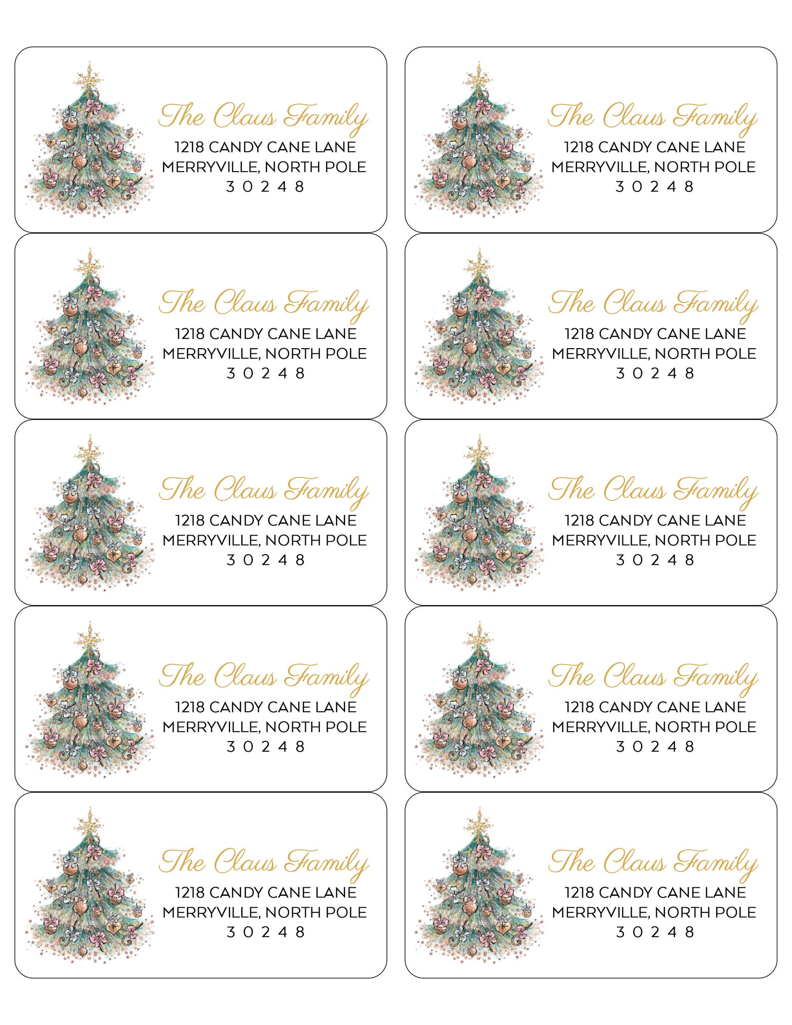 EDITABLE Christmas ADDRESS LABEL Template, Envelope Addressing ...