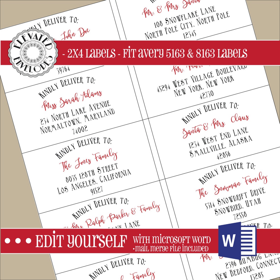 EDITABLE Christmas ADDRESS LABEL Template,2x4 Address Label, Addressing ...
