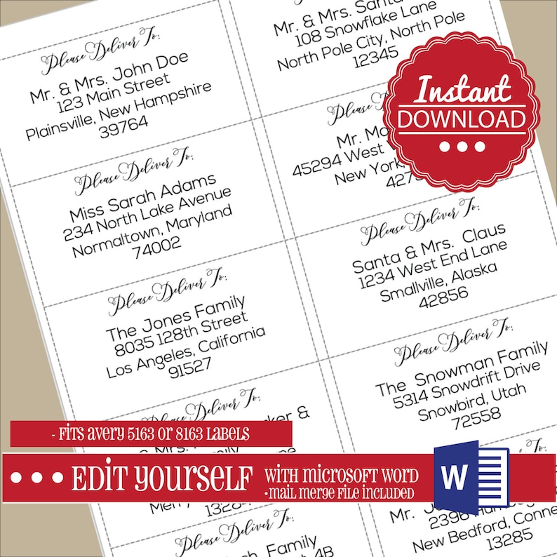 EDITABLE Christmas ADDRESS LABEL Template,2x4 Address Label, Addressing ...