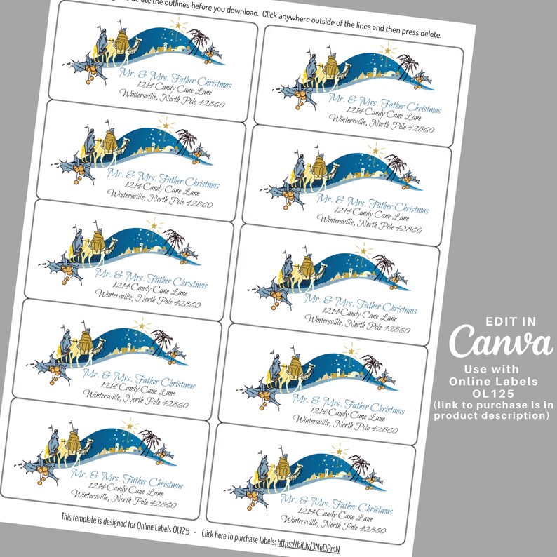 Editable Christmas Address Label Template for Canva | Envelope ...