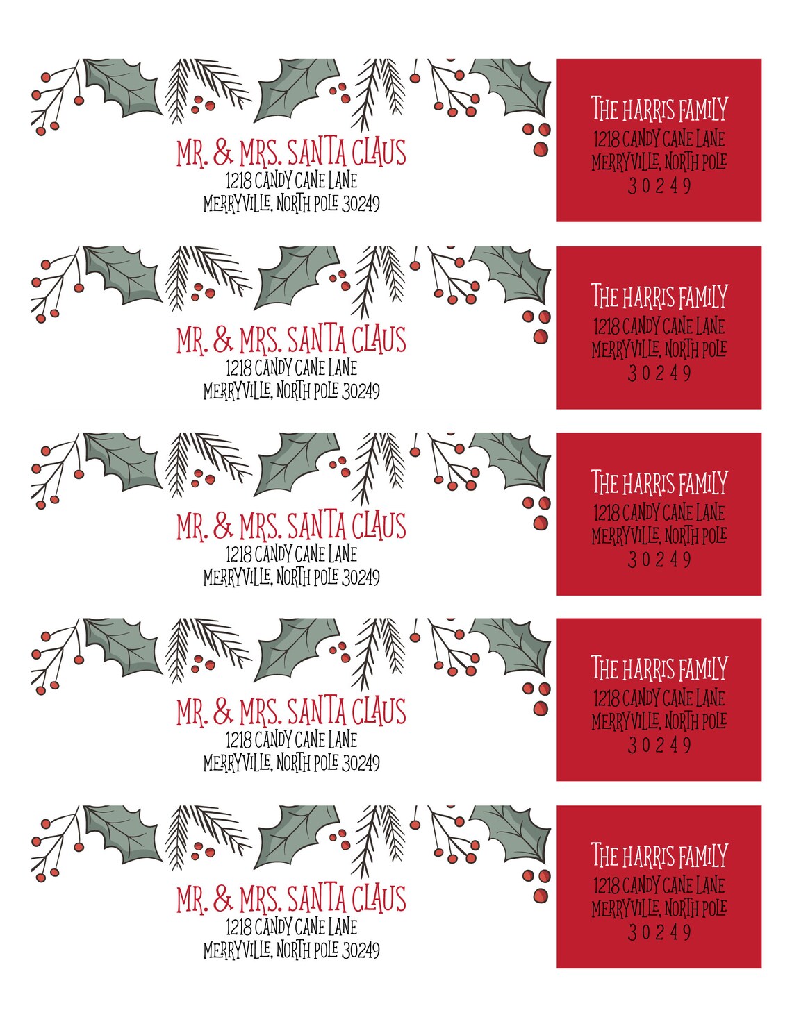 EDITABLE Christmas ADDRESS LABEL Template,wrap Around Label, Addressing ...