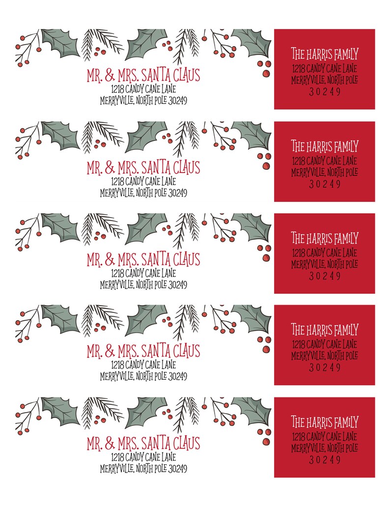 EDITABLE Christmas ADDRESS LABEL Template,wrap Around Label, Addressing ...