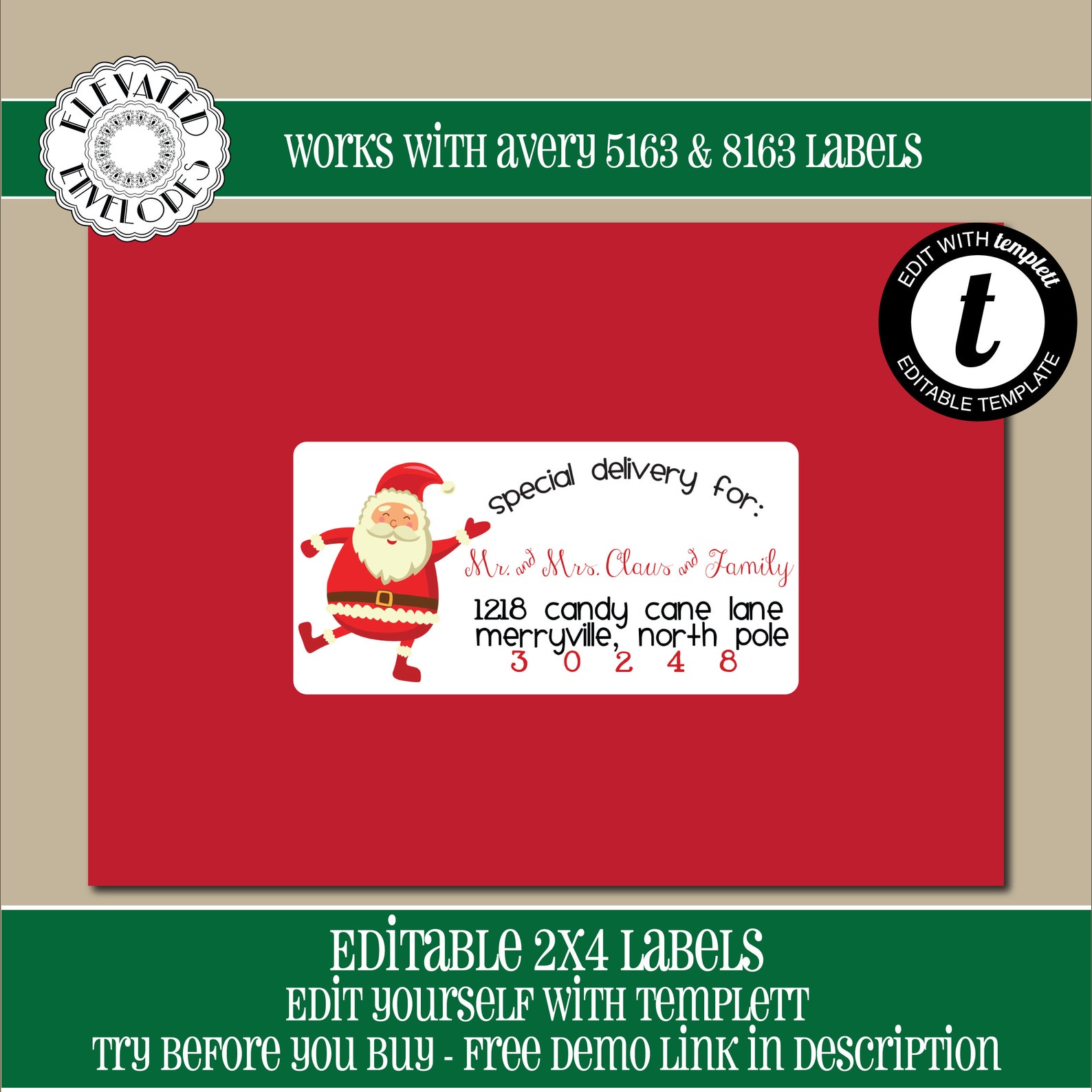 EDITABLE Christmas ADDRESS LABEL Template, Envelope Addressing ...
