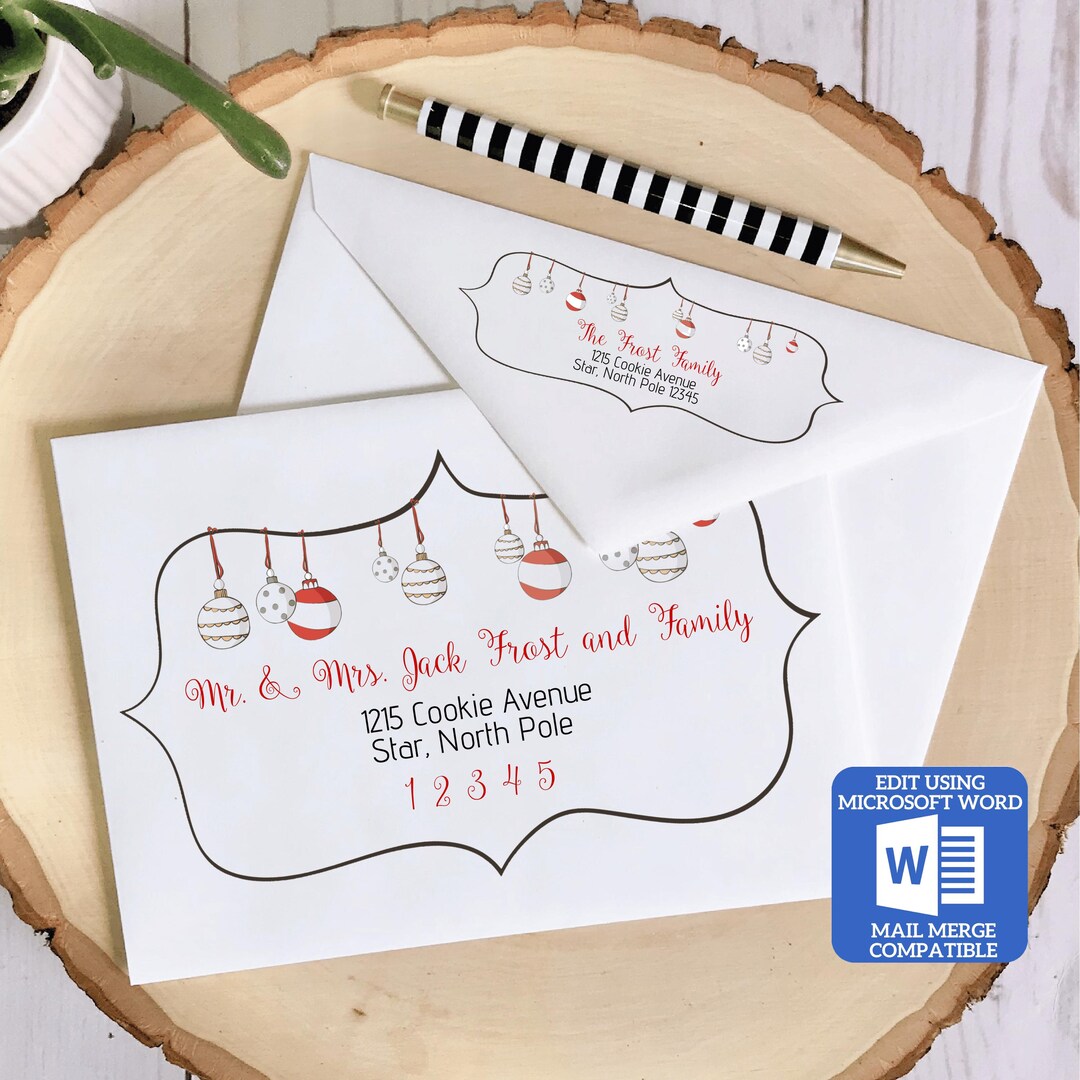 Printable Christmas Envelope Template | Ornaments Design | Word Mail ...