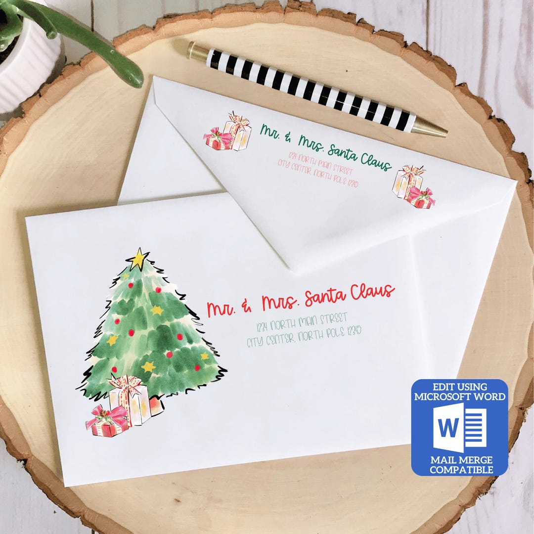 Printable Christmas Envelope Template | Christmas Tree Design | Word ...