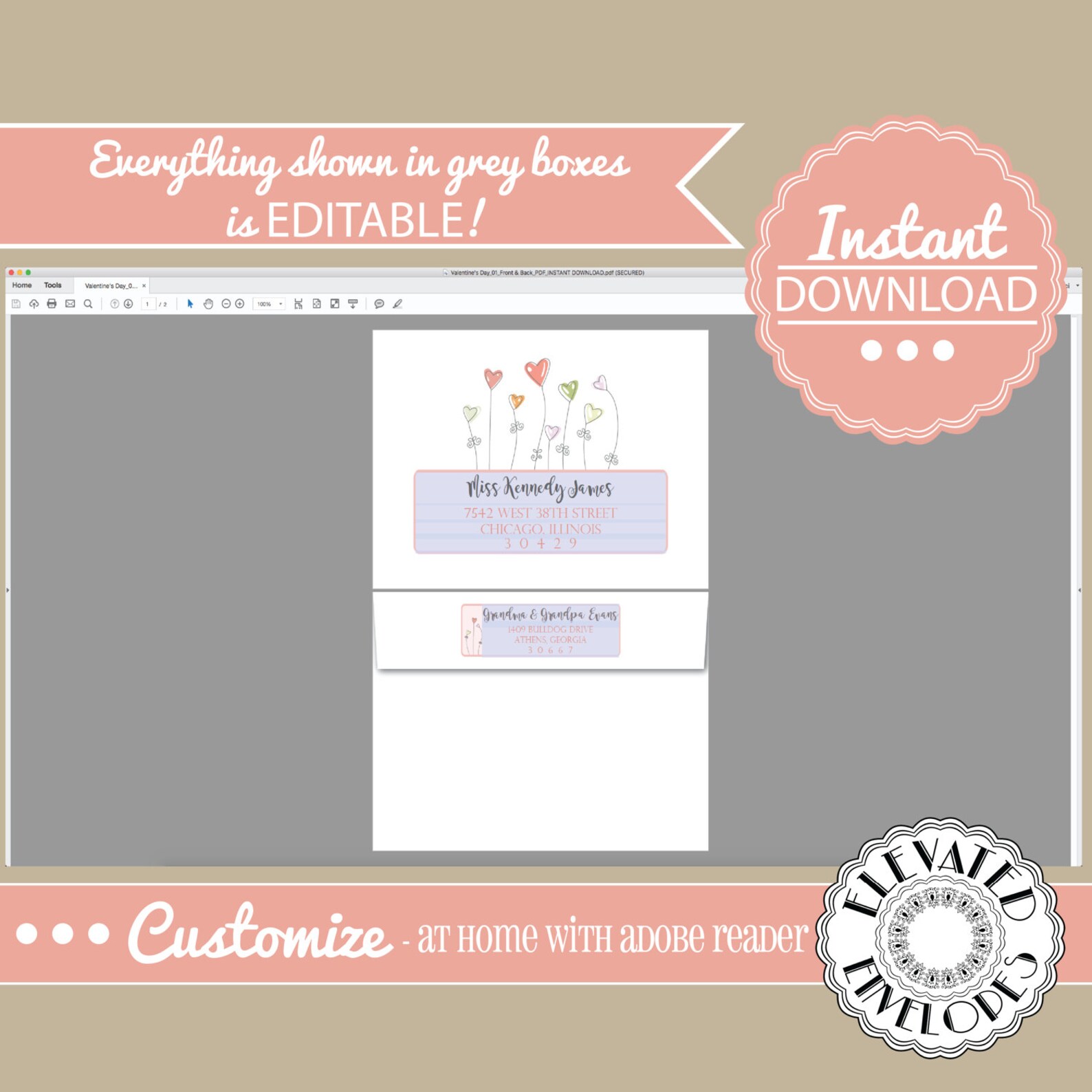 EDITABLE Valentine's Day ENVELOPE Template,valentine Envelope ...