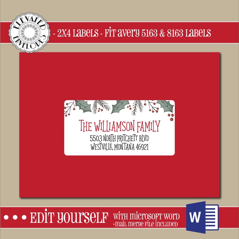 Editable Christmas Address Label Template, 2x4 Address Label ...