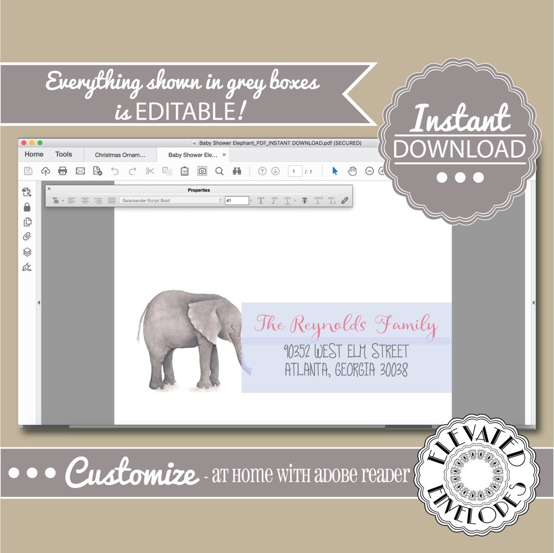 EDITABLE Baby Shower ENVELOPE Template,addressing,baby Shower,elephant ...