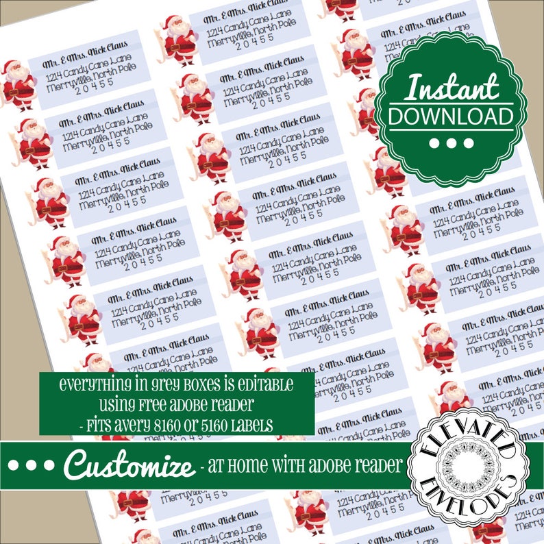 EDITABLE Return ADDRESS LABEL Template,envelope Addressing,christmas ...