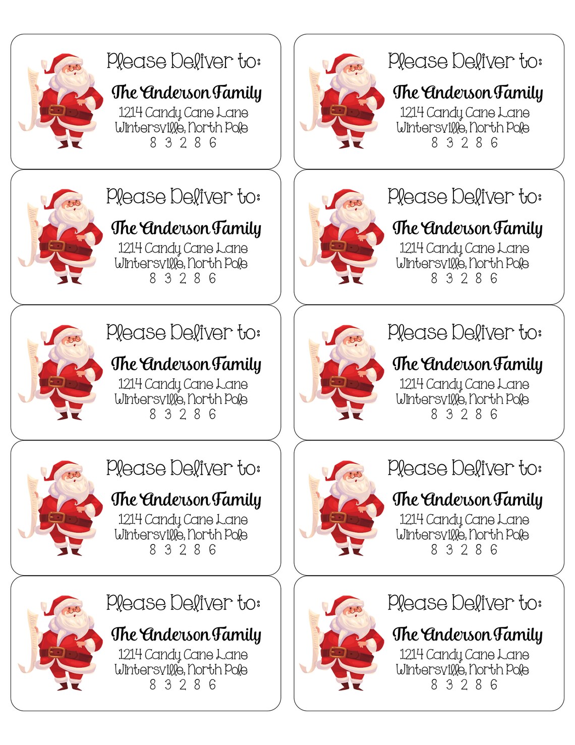 EDITABLE Christmas ADDRESS LABEL Template, Envelope Addressing ...