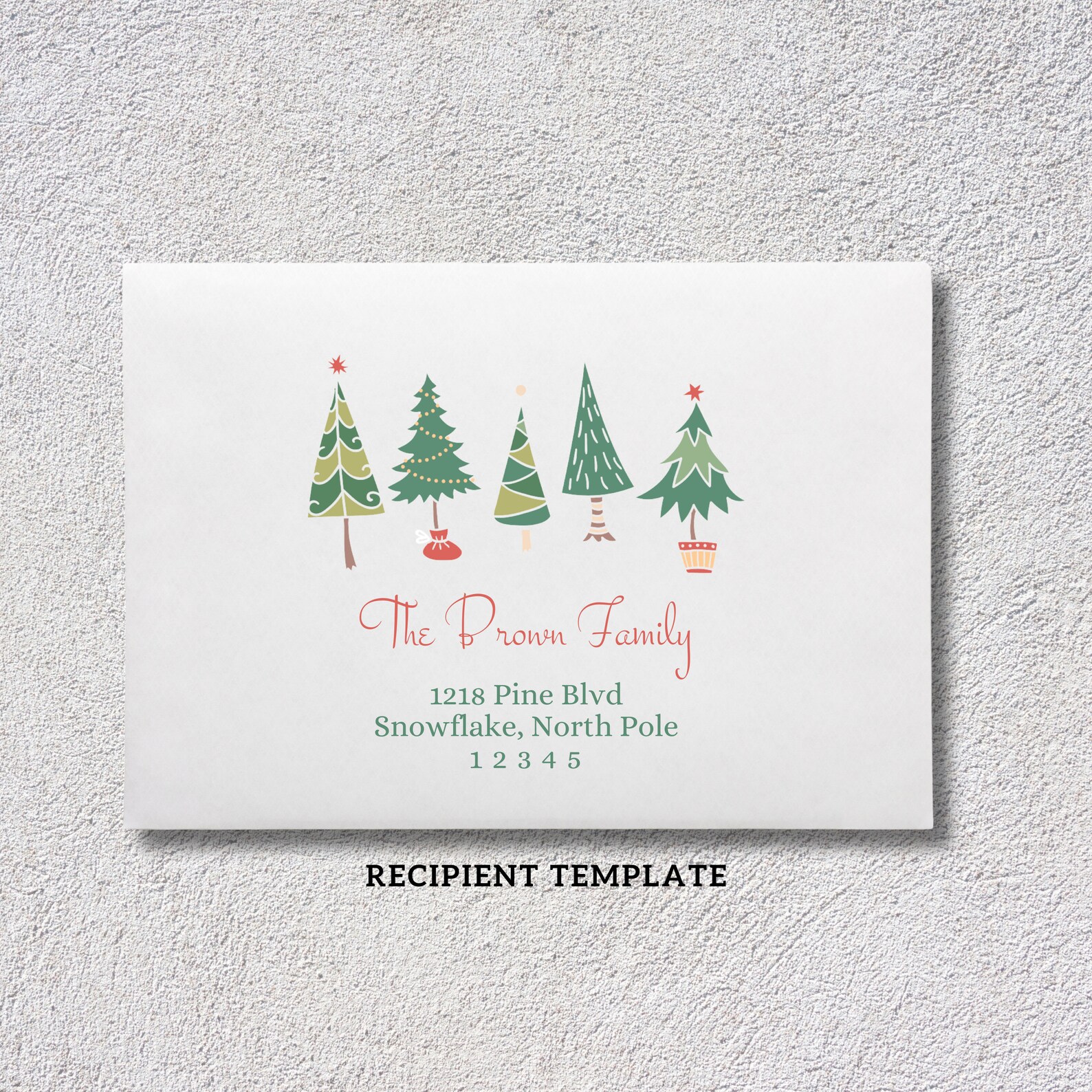 Christmas Digital Envelope Template for Canva | Modern Trees | A7 Size ...