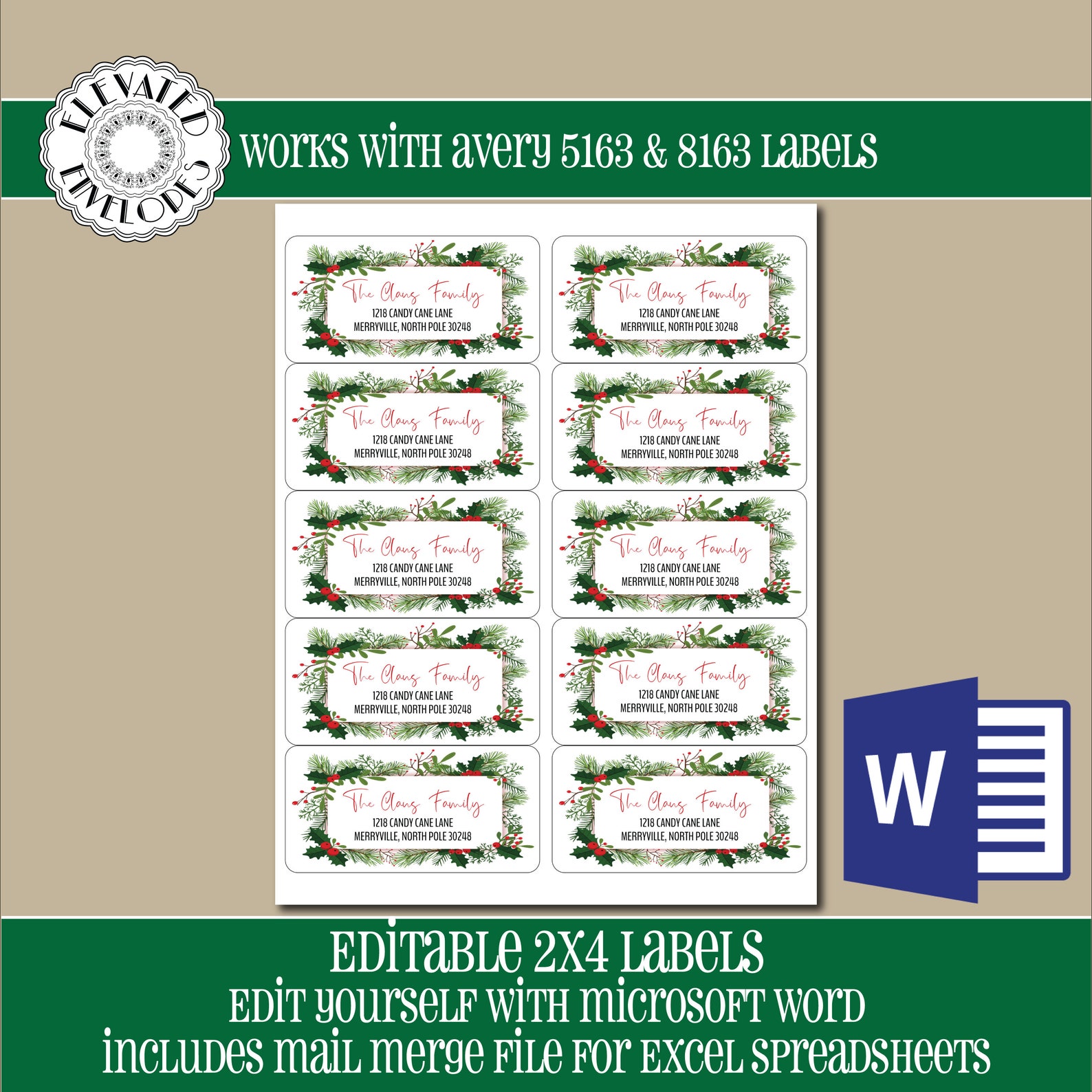 EDITABLE Christmas ADDRESS LABEL Template,2x4 Address Label, Addressing ...