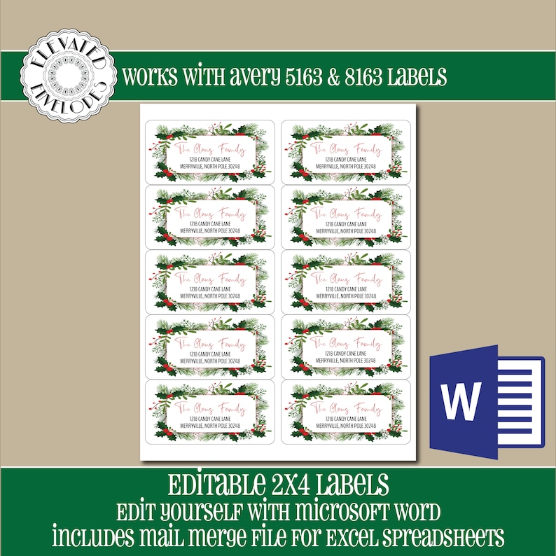 EDITABLE Christmas ADDRESS LABEL Template,2x4 Address Label, Addressing ...