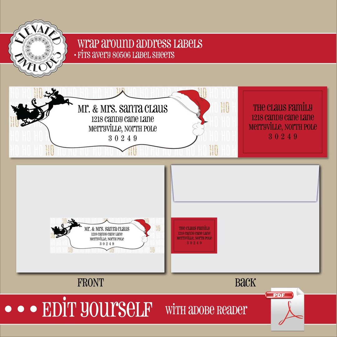 EDITABLE Christmas ADDRESS LABEL Template,wrap Around Label, Addressing ...