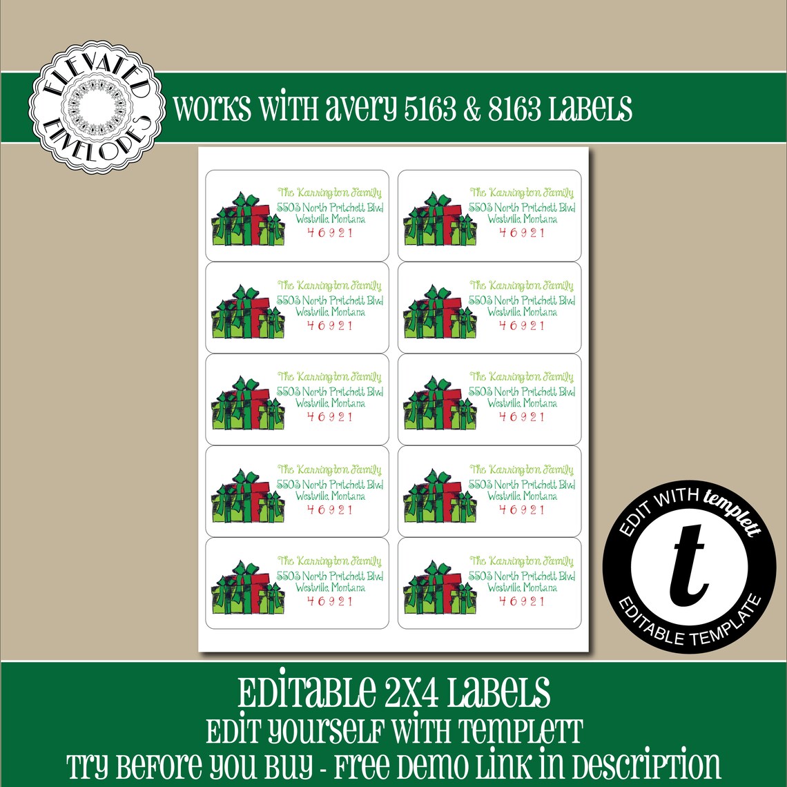EDITABLE Christmas ADDRESS LABEL Template, Envelope Addressing ...