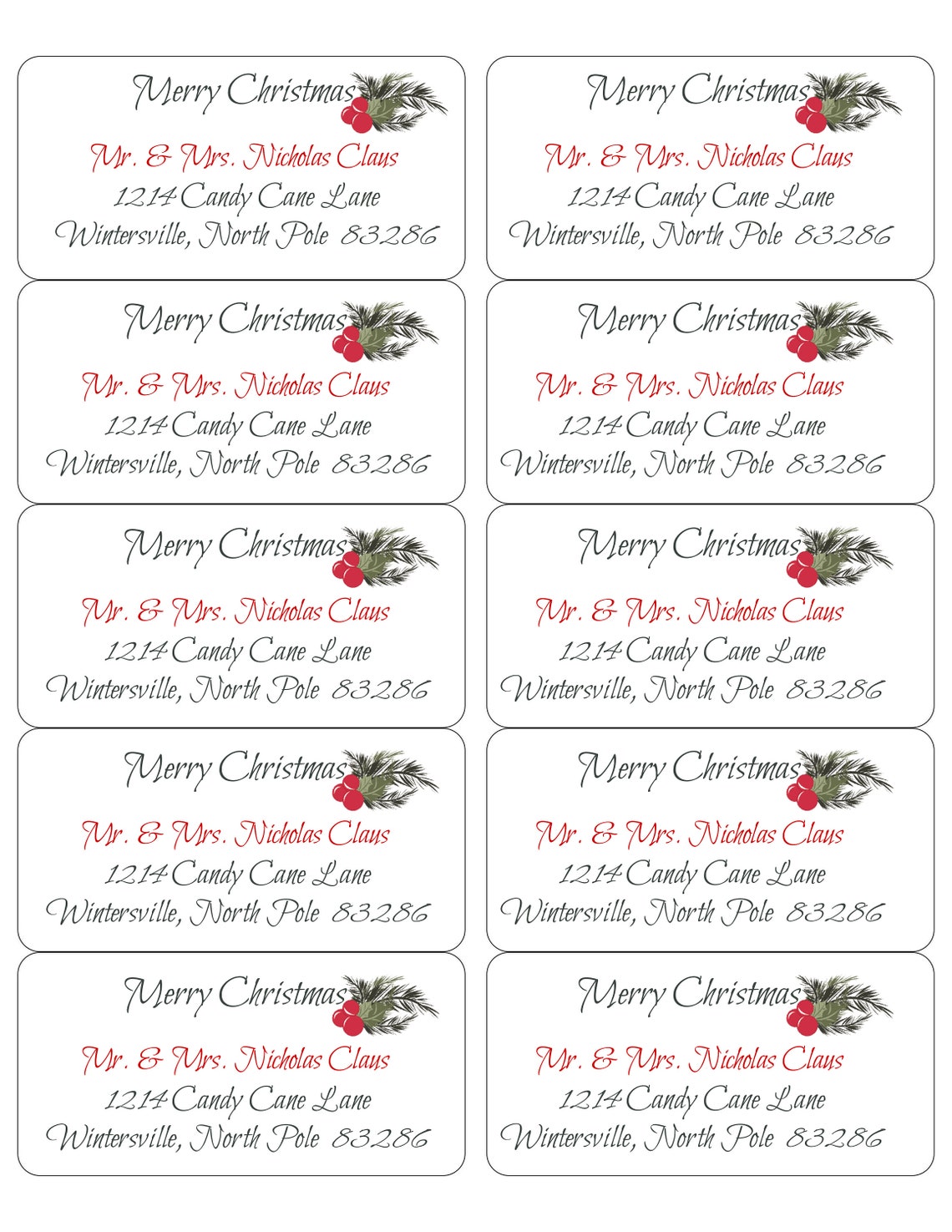 EDITABLE Christmas ADDRESS LABEL Template, Envelope Addressing ...