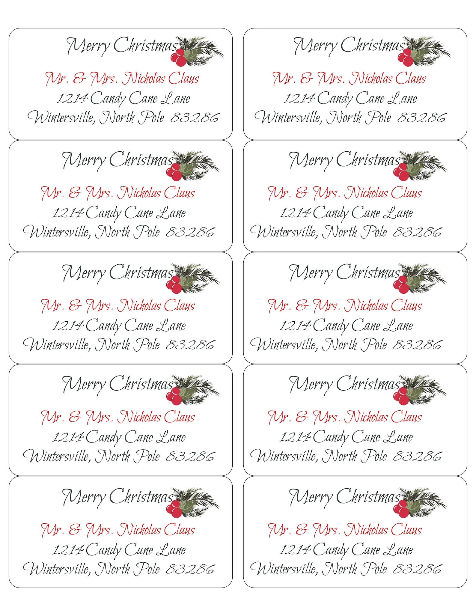EDITABLE Christmas ADDRESS LABEL Template, Envelope Addressing ...