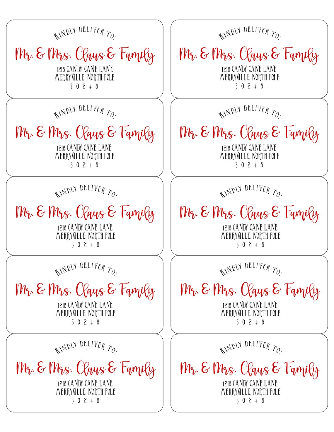 EDITABLE Christmas ADDRESS LABEL Template, Envelope Addressing ...