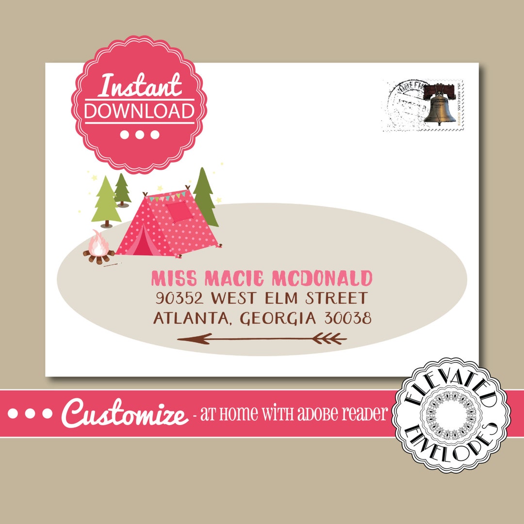 EDITABLE Camp Out ENVELOPE Template,addressing,birthday,tent,camping ...