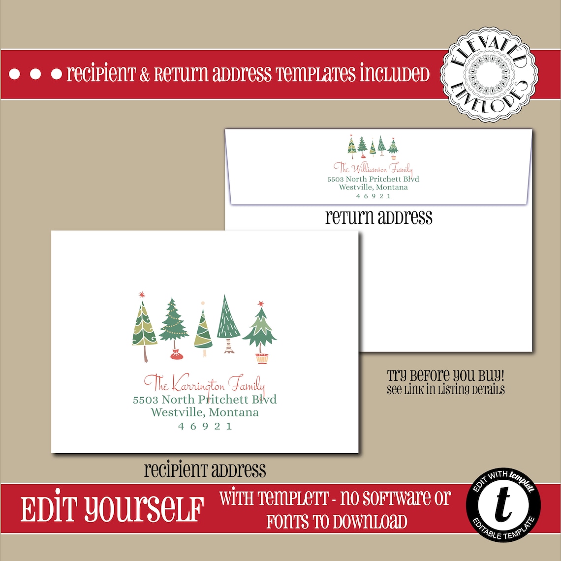 EDITABLE Christmas ENVELOPE Template, Templett, Christmas Envelope ...