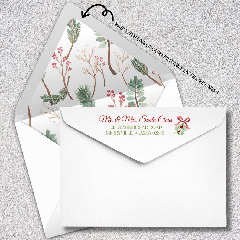 Christmas Digital Envelope Template for Canva | Elegant Mistletoe | A7 ...