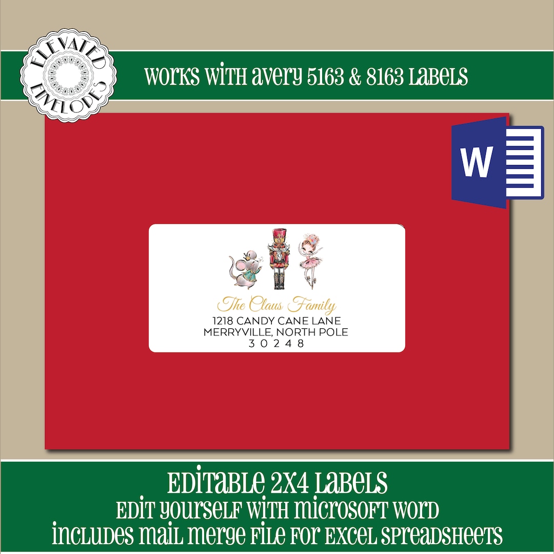 EDITABLE Christmas ADDRESS LABEL Template,2x4 Address Label, Addressing ...