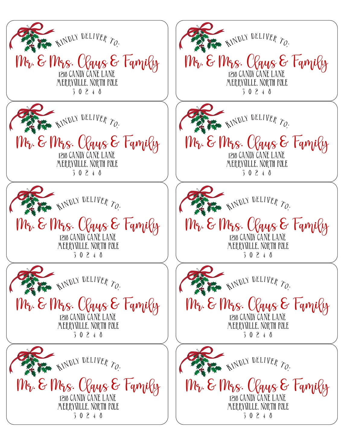 EDITABLE Christmas ADDRESS LABEL Template, Envelope Addressing ...