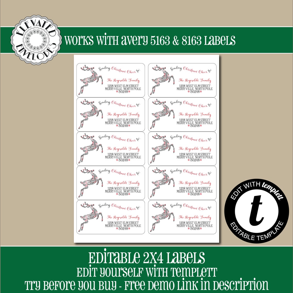 EDITABLE Christmas ADDRESS LABEL Template, Envelope Addressing ...