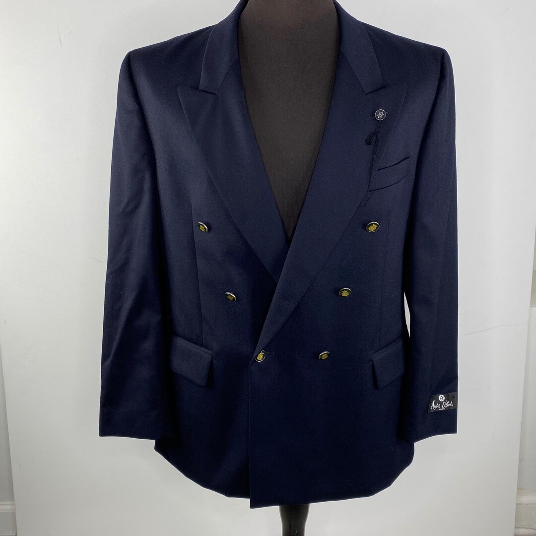 Andre Villard Double Breasted Sport Coat Blue 42 R 42R Men New ...