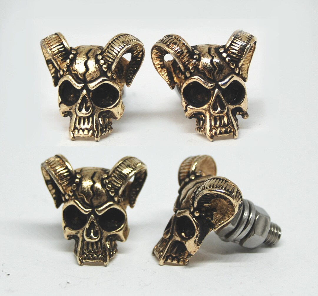 Motorcycle License Plate Bolts, Skull Screw, Motorcyclist Gift, Gold ...