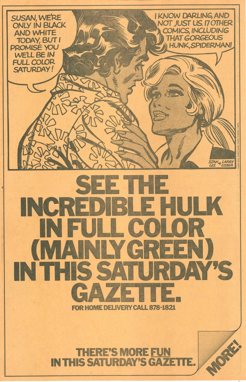 Incredible Hulk Advert . Rare Original Dated December 29 1978 . Perfect ...