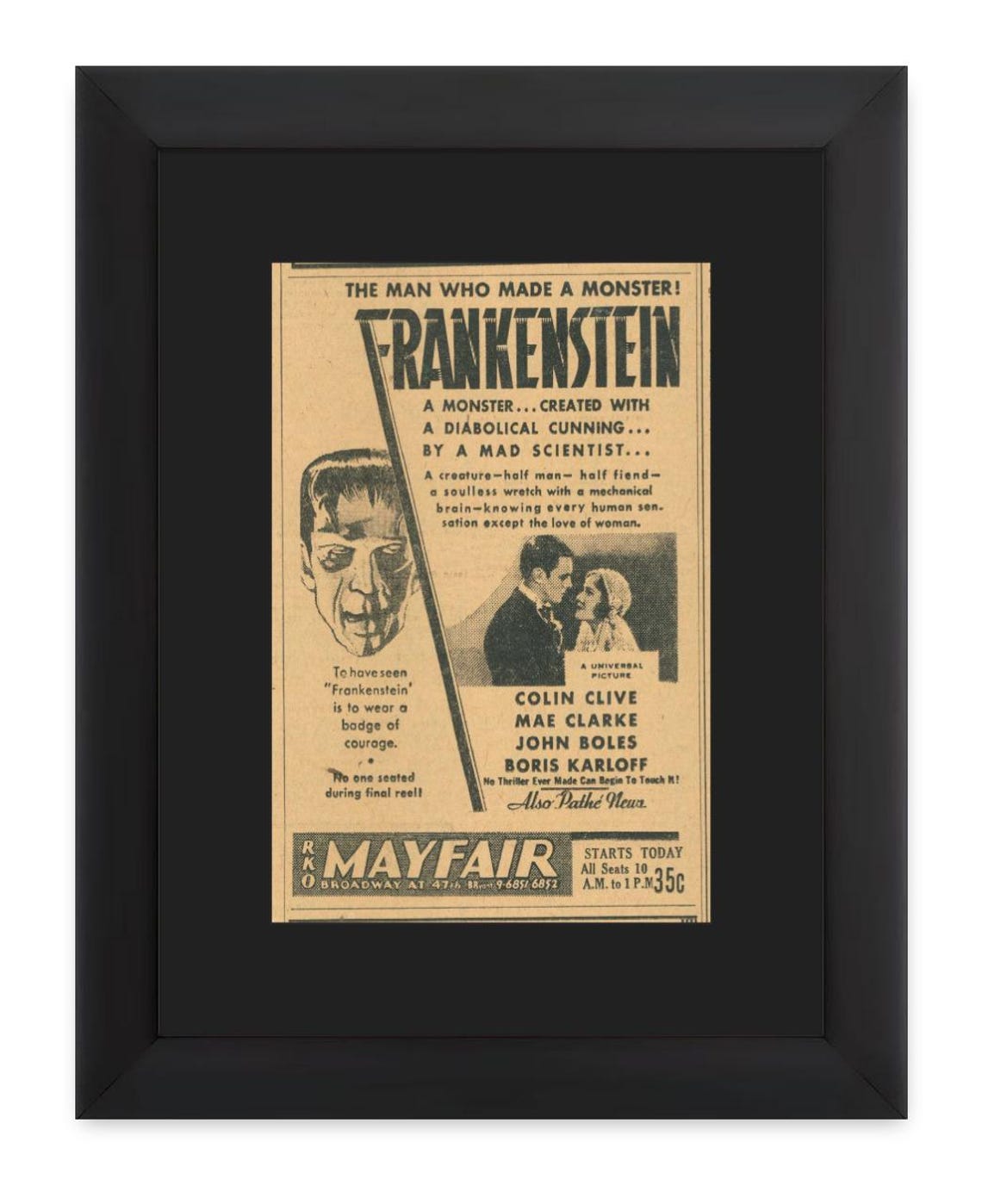 Frankenstein Original Film Advert Dated December 4 1931 New York Herald ...