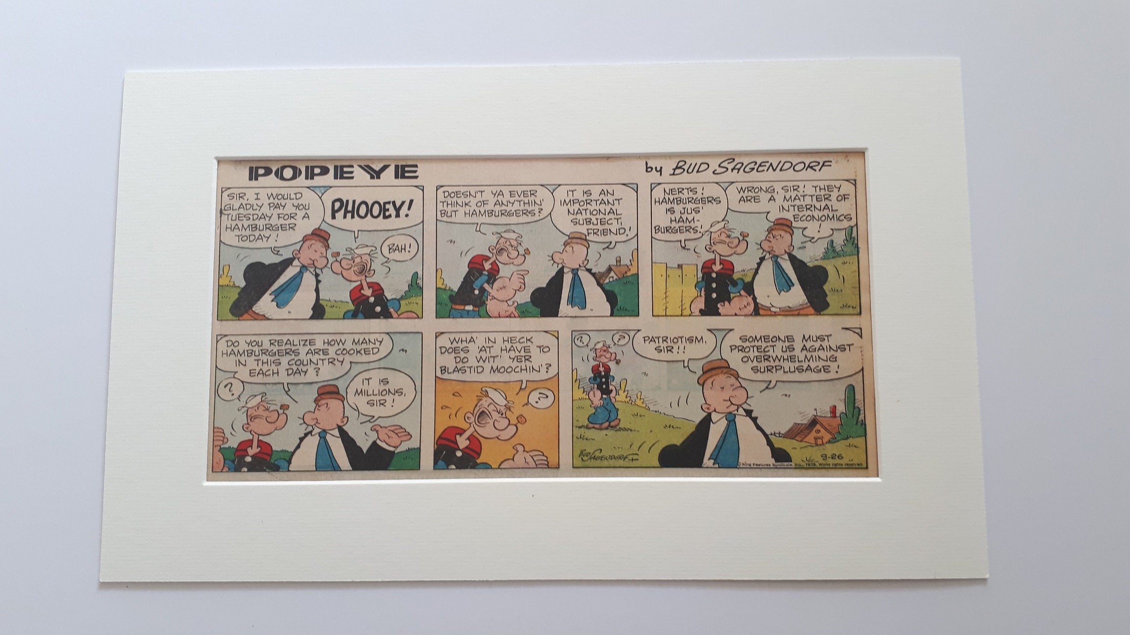Popeye Original Comic Framed. Olive Oil . J. Wellington Wimpy. Swee'pea ...