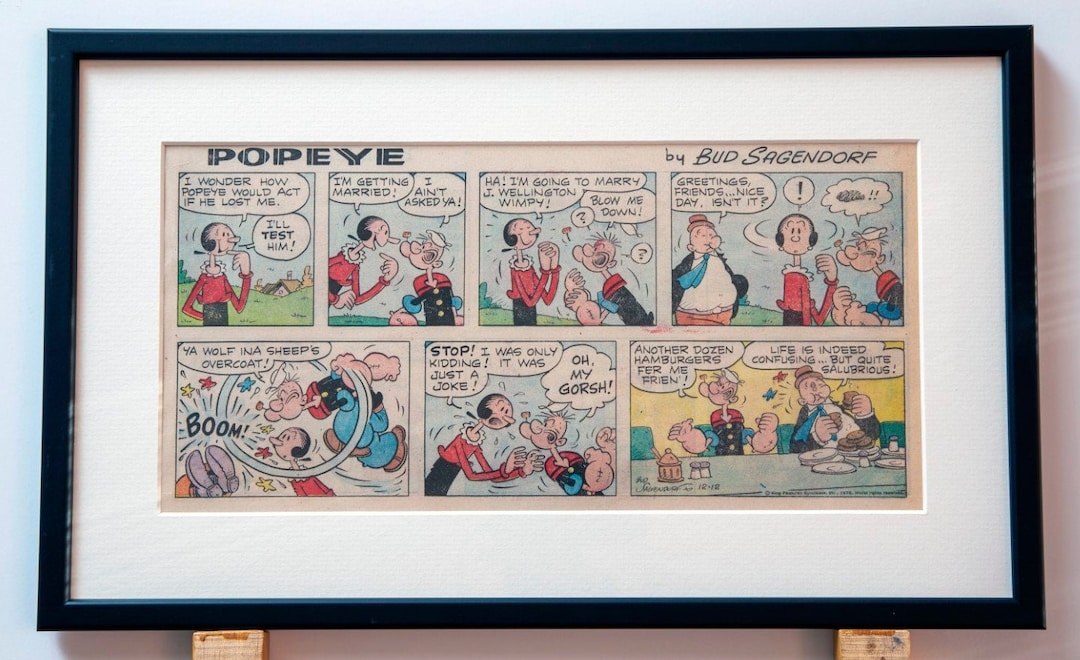 Popeye Original Comic Framed Olive Oil J Wellington Wimpy Swee Pea