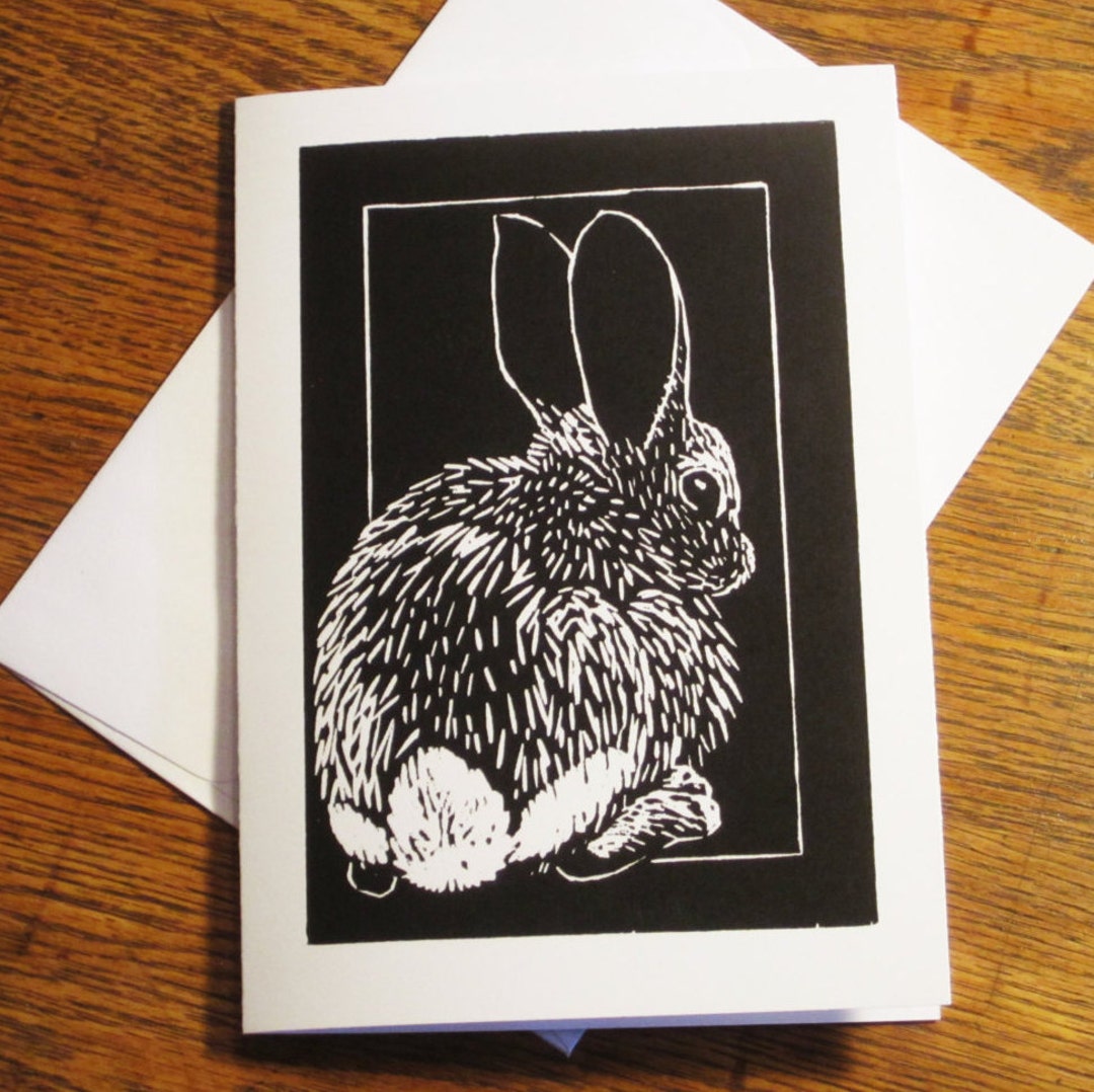 Note Card, Woodcut Cottontail Rabbit - Etsy