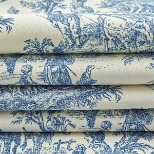 Blue Toile Cotton Fabric, Classic Toile Cream Pattern, Navy Toile ...