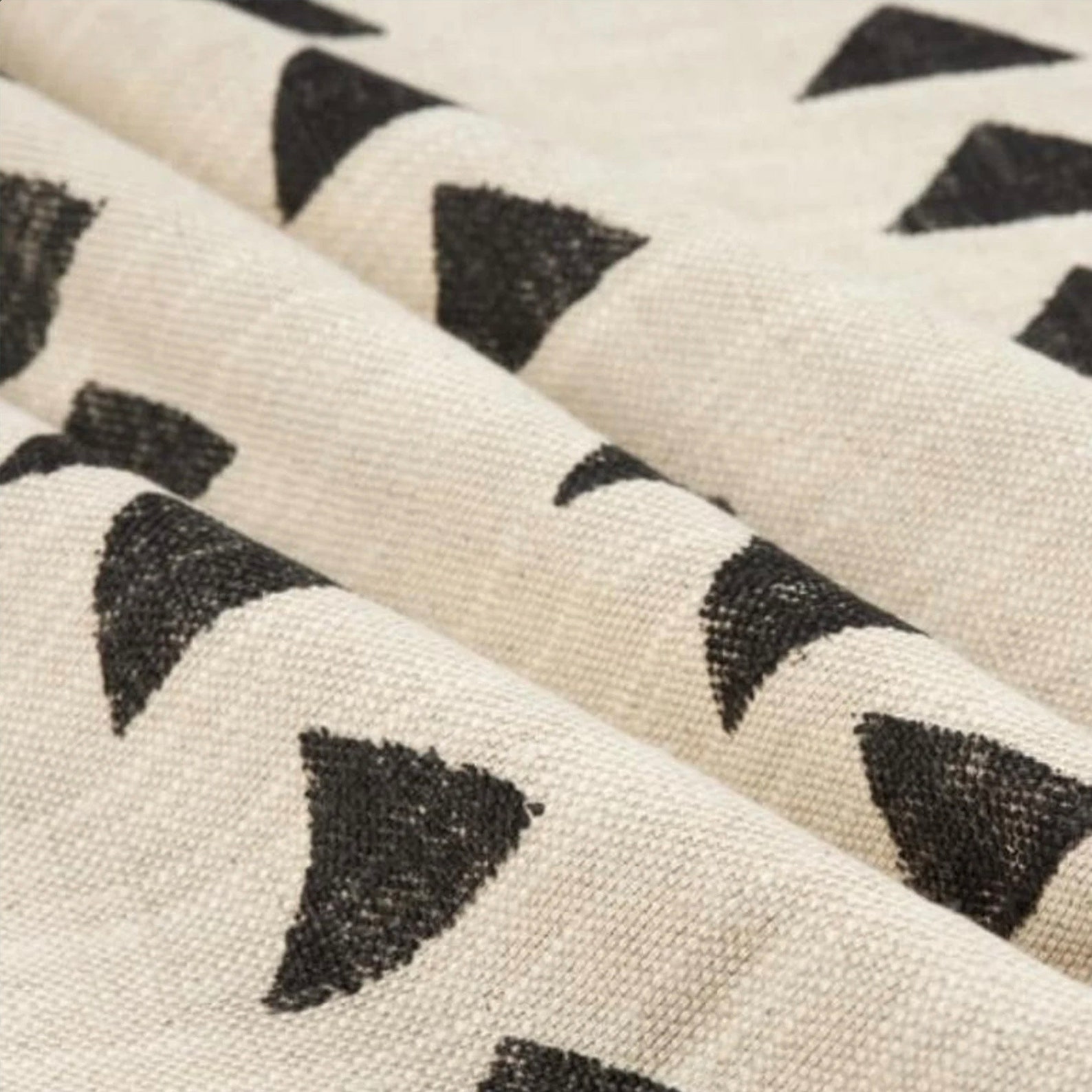 PKL Nomadic Linen Fabric, Triangle Fossil Pattern, Cream and Black ...
