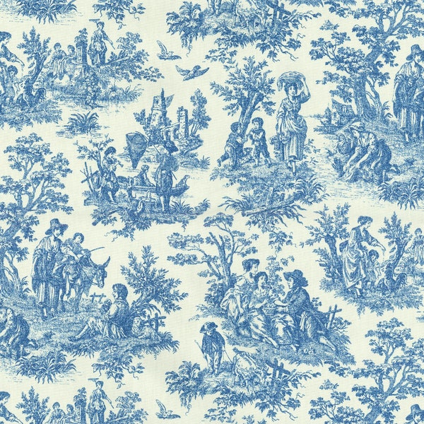 Blue Toile Fabric - Etsy