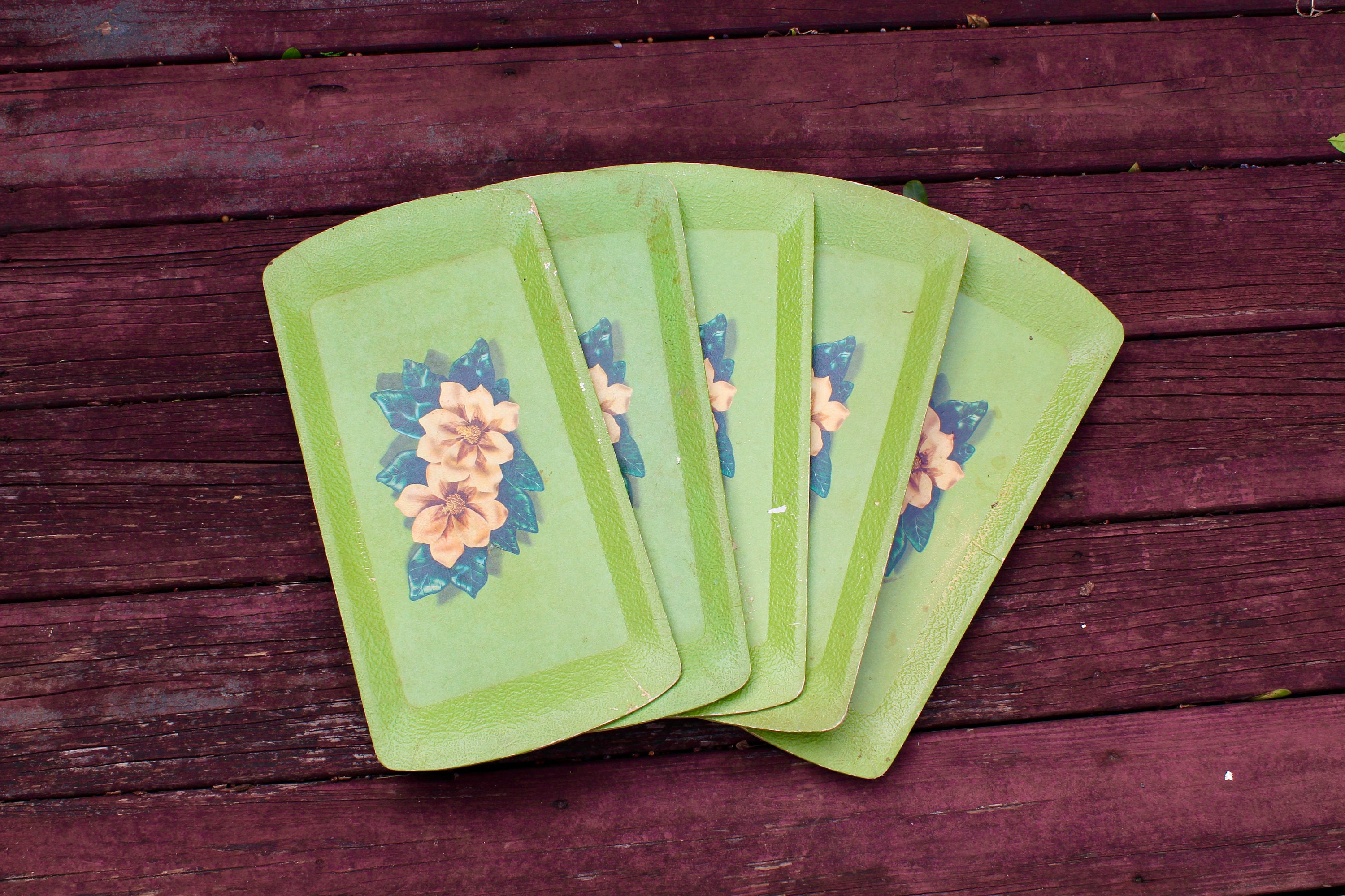 Set of 5 Vintage Pressboard Kentley Magnolia Trays - Etsy