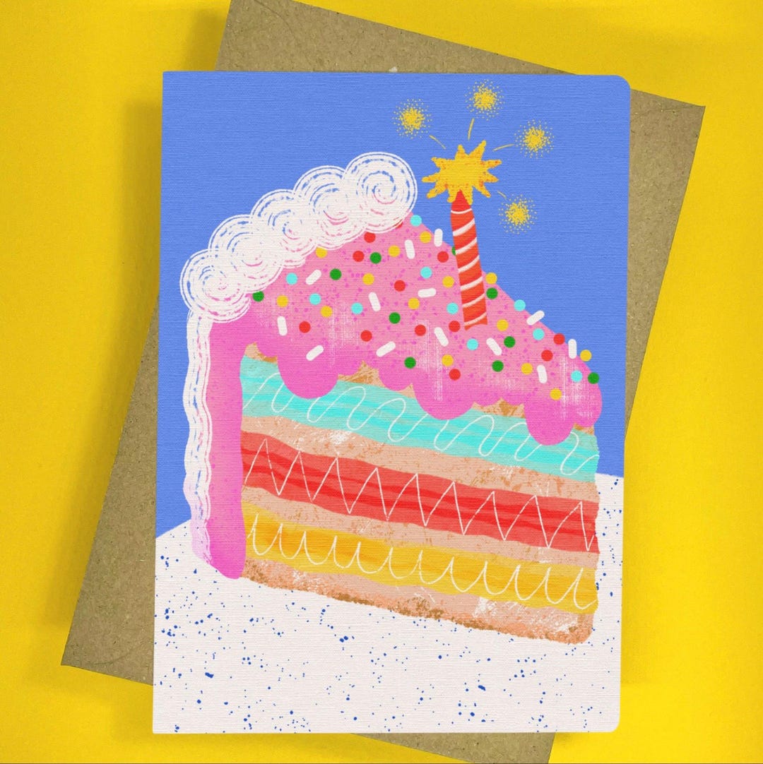 Birthday Cake Card, Happy Birthday Card, Cake Slice Card, Baking Card ...