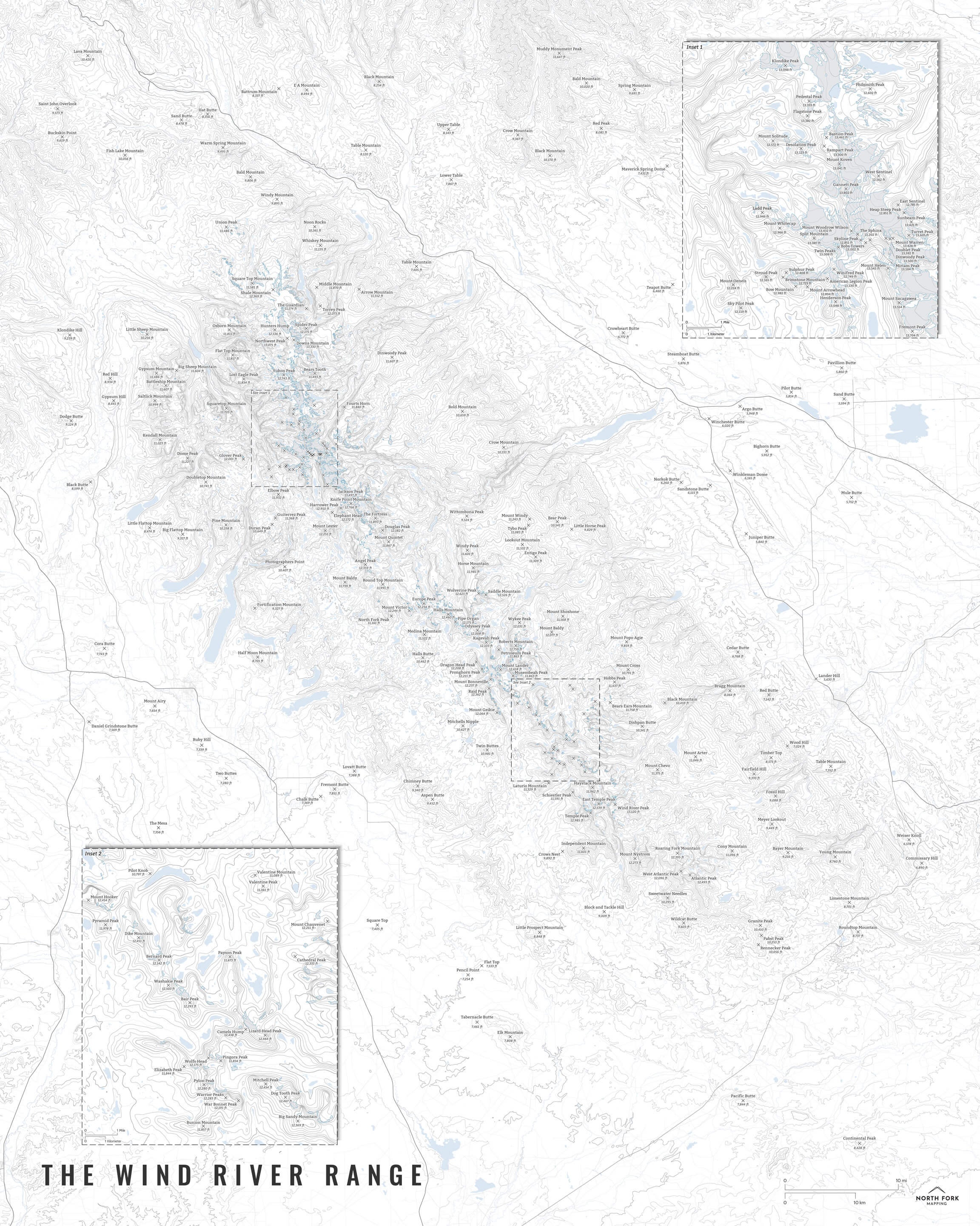 Wind River Range Map - Wyoming Mountains, Continental Divide, Cirque of the Towers, Gannett Peak ...