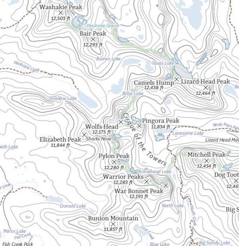 Wind River Range Map - Wyoming Mountains, Continental Divide, Cirque of the Towers, Gannett Peak ...